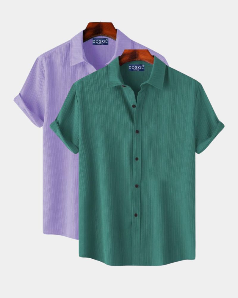 NaturEdge Men's Breezy Texture Shirt Combo - Green & Lavender