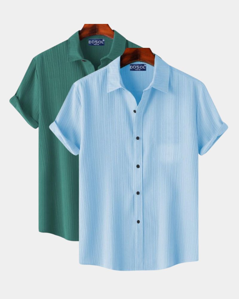 Pack of 2 Timeless Twill Shirts Combo - Green & Sky Blue