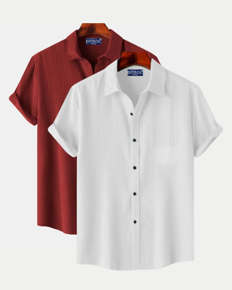 Red & White Textured Shirt Combo | Lightweight S–5XL