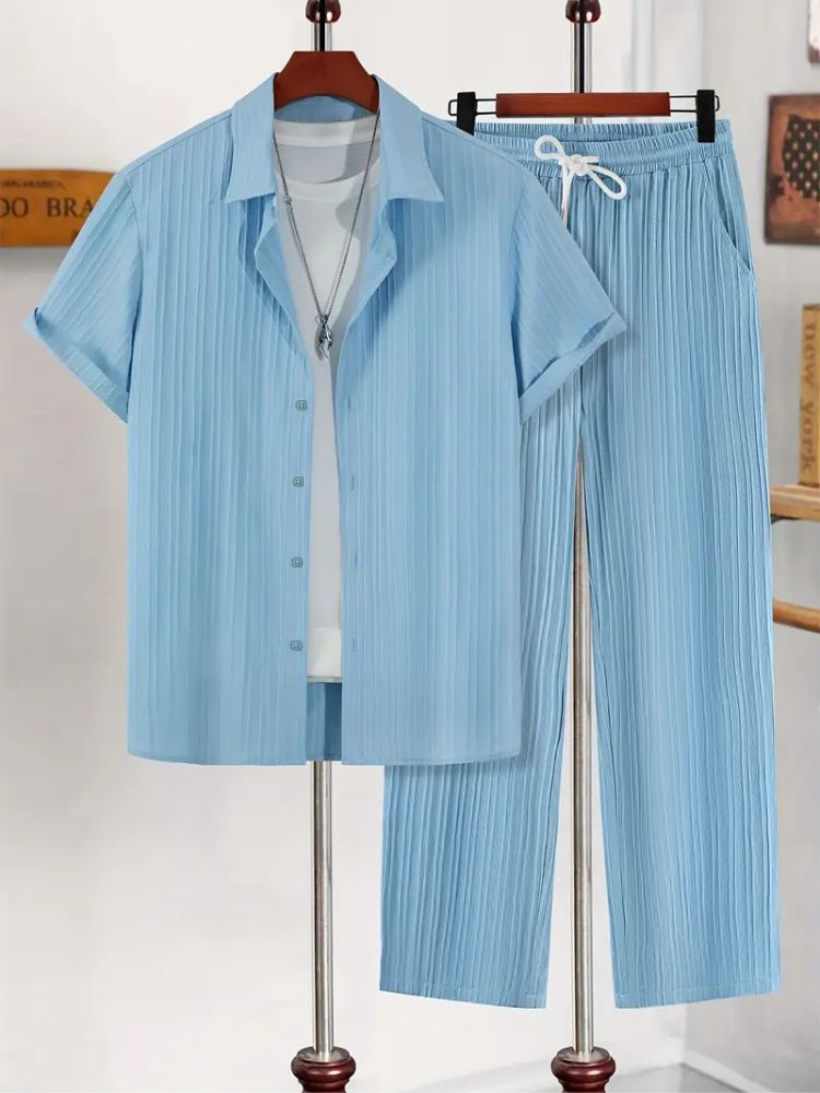 Cloudy Blue Lounge Set – Lightweight & Stylish Men's Co-Ord